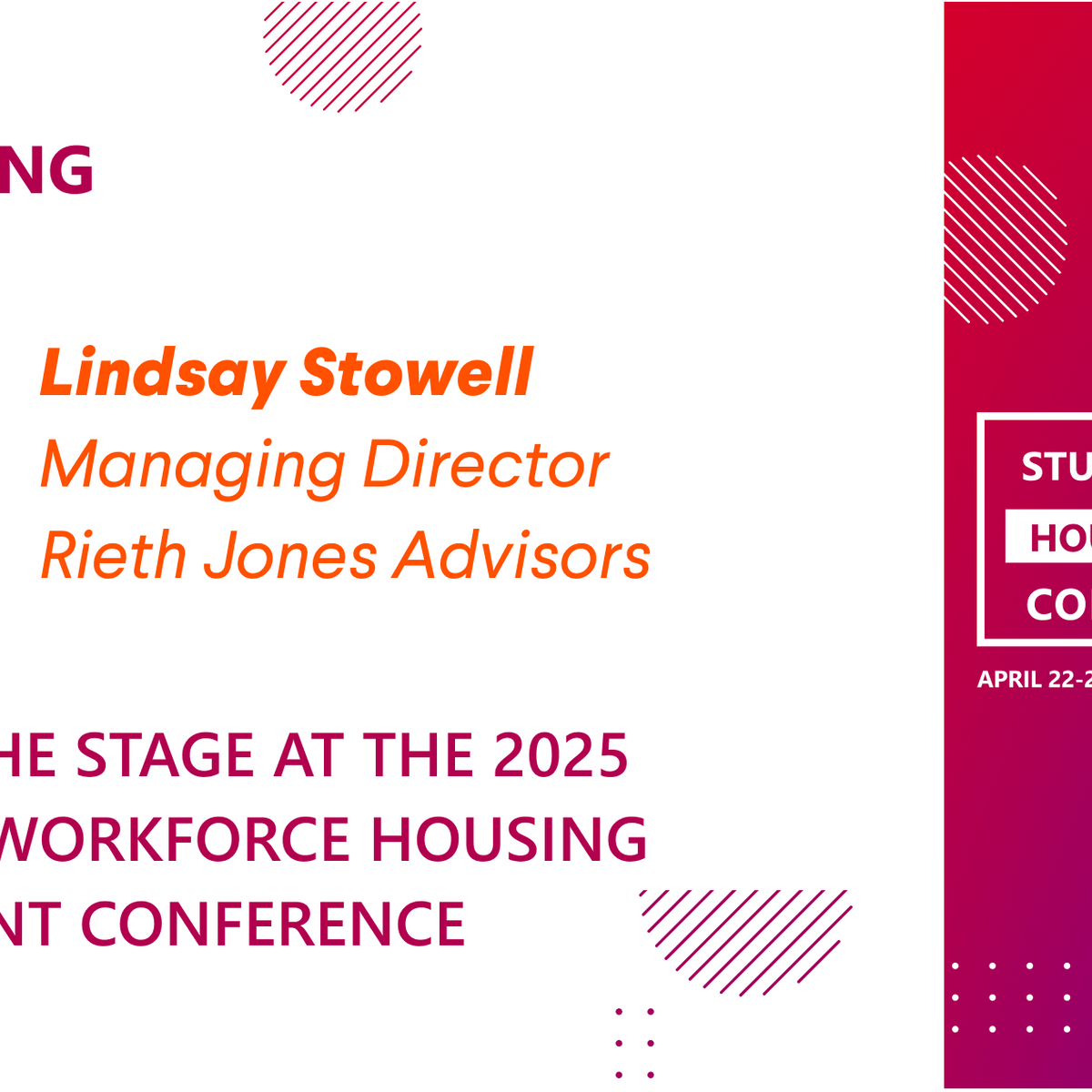 Lindsay Stowell, Managing Director of Rieth Jones Advisors, is schedul ...